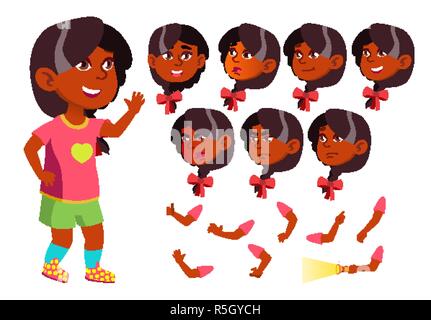 Teen Girl Vector. Indian, Hindu. Asian. Animation Creation Set. Face ...