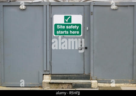 Think safety sign board at construction building site entrance Stock ...