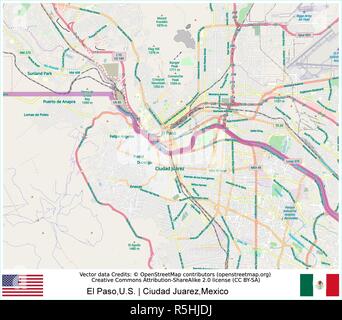 El Paso map, Ciudad Juarez, satellite view, black and white map. Street ...