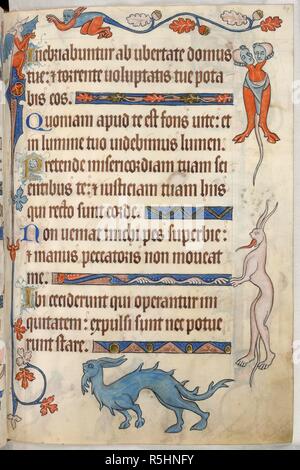 Psalm 35; grotesques. Luttrell Psalter. England [East Anglia]; circa ...