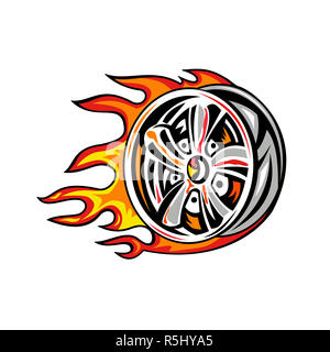 Flaming Wheel Rim on Fire Stock Photo - Alamy