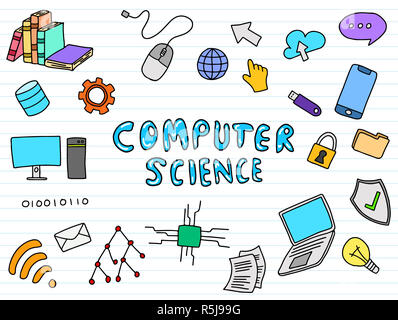 computer science engineering education doodle art with black and white ...