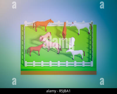 horse in the landscape, isometric view Stock Photo - Alamy