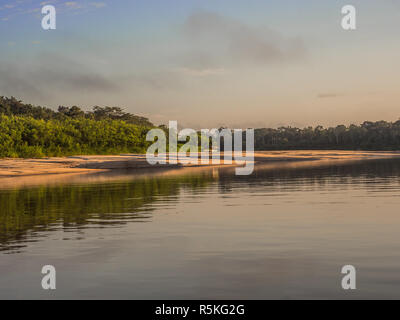 Beautiful sandy beach in Amazon jungle, during the low water season ...