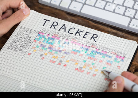Person Drawing Tracker Chart On Notebook Stock Photo - Alamy