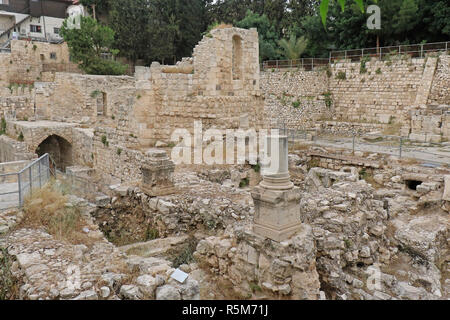The ruins of the Pool of Bethesda in the Muslim Quarter of the Old City ...