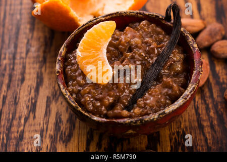A bowl of chocolate tapioca pudding with fruits Stock Photo - Alamy