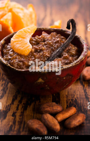 A bowl of chocolate tapioca pudding with fruits Stock Photo - Alamy