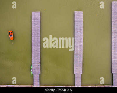 Aerial view of the piers on the rowing channel in Plovdiv, Bulgaria ...