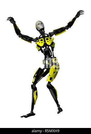 3D rendering of a male robot dancing isolated on white background Stock ...