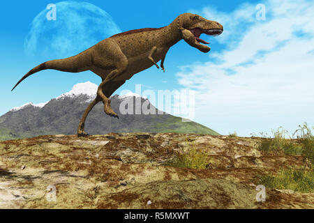 T-Rex Dinosaur, Tyrannosaurus Rex reptile stomping on rock, prehistoric ...