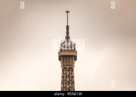 top of the Eiffel Tower in bad weather Stock Photo - Alamy