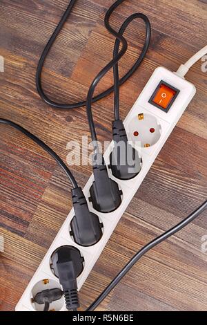 Extension block and cables Stock Photo - Alamy