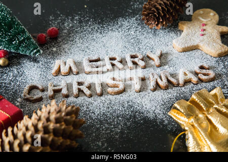 Card with Gingerbread Cookies. Baked Letters Merry Christmas, Fir Tree ...