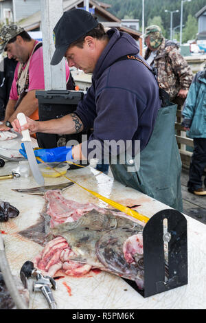 Seward, Alaska, USA - August 16, 2018: a boat enters the Seward small ...