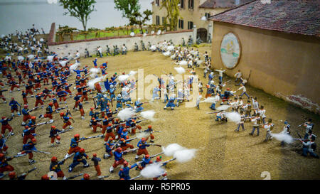 Battle scene recreated with miniature figurines of soldiers Stock Photo ...