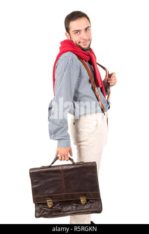 Young nerd posing with case isolated in a white background Stock Photo ...