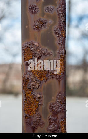 Detail of rusted metal post with paint blistering and peeling off Stock ...