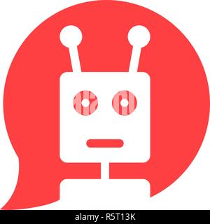 Chatbot icon in speech bubble. Cute bot in headphones inside speech ...