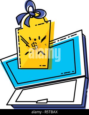 laptop computer with commercial tag hanging vector illustration design ...