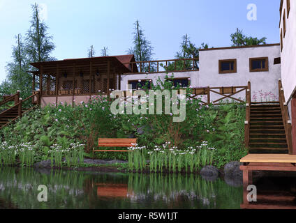3D Rendering Lake House Stock Photo - Alamy