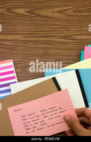 German; Learning New Language Writing Greetings on the Notebook Stock ...