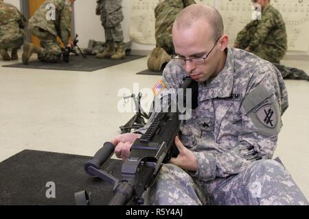 U.S. Army Reserve Soldier preforms a weapon function check with the M17 ...
