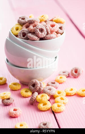 Colorful Breakfast Rings Pile, Fruit Loops, Fruity Cereal Rings with ...
