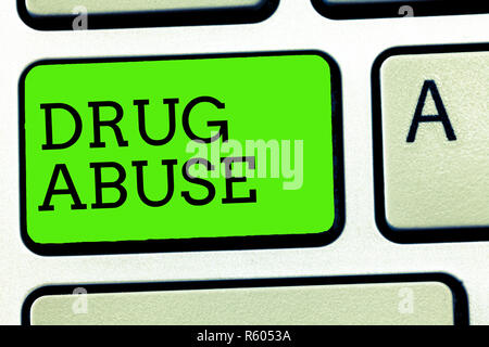 Writing note showing Drug Abuse. Business photo showcasing Compulsive ...