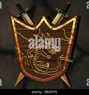Medieval Knight with Red Dragon Shield - side view Stock Photo - Alamy
