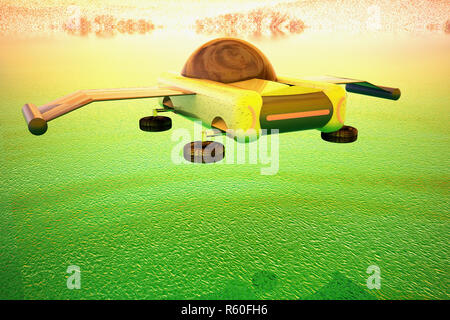 Futuristic sci fi flying car, ship. green screen isolate. 3d rendering ...