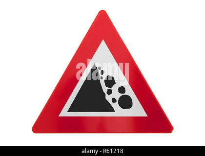 Traffic sign isolated - Falling rocks Stock Photo - Alamy