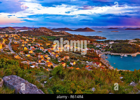 Amazing colorful sunset panorama of Pakostane archipelago Stock Photo ...