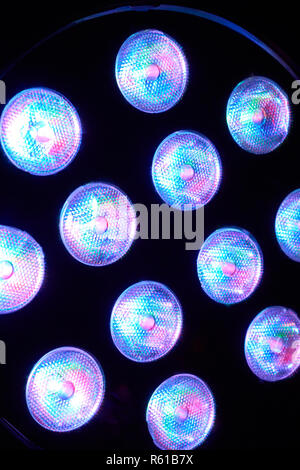 Green and red light emitting diodes (LEDs) against a black background ...