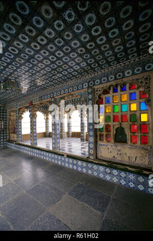 Interior of Chini Mahal ; City palace ; Udaipur; Rajasthan ; India ...
