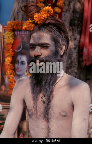 Indian priest sadhu with long hair and beard in meditation Pune ...