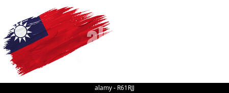 Taiwan flag painted with brush on white background, 3D rendering Stock ...