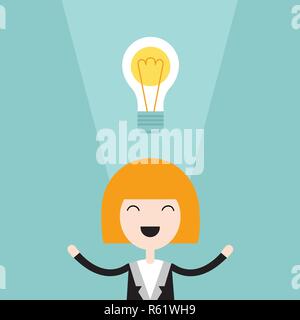 Concept of successful work, woman is happy with completed task. Girl ...