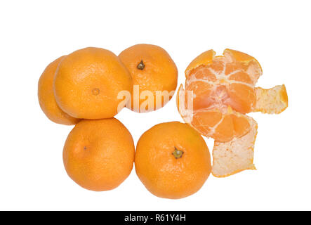 image of whole tangerines and one peeled on white background Stock ...