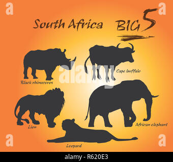 Big african five animal. Hand drawn illustration. Collection of hand ...