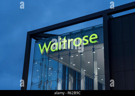 A dusk exterior detail of the Waitrose store in Chester UK Stock Photo ...
