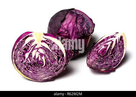 Purple cabbage slices on white table isolated Stock Photo - Alamy
