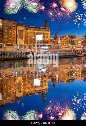 Amsterdam with firework (celebration of the New Year) in Holland Stock ...