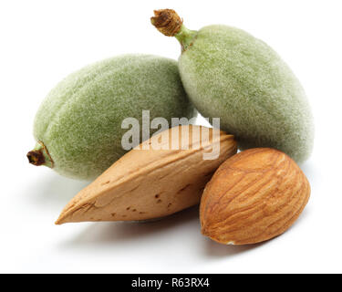 unripe almonds on white background Stock Photo - Alamy