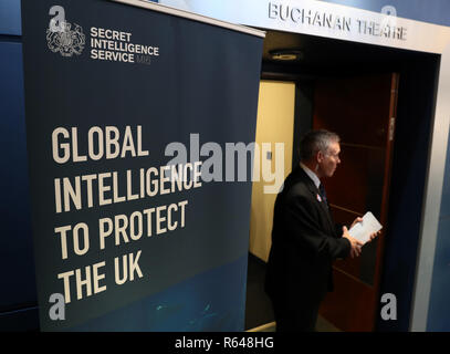 A Secret Intelligence Service sign at the entrance to Buchanan Theatre ...