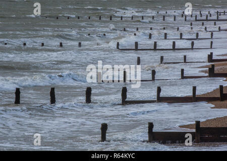 Sea Defences wooden groynes flood protection Happisburgh Norfolk coast ...