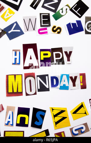 Word Smile. Quote made of white round beads with multicolored letters ...