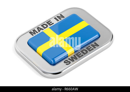 Made in Sweden, silver badge with the national flag of Sweden Stock ...