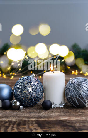 Elegant gray christmas scene on natural wood background with copy space ...