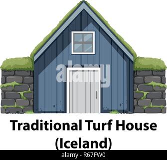 Vector illustration of a traditional Iceland Turf house in cartoon ...